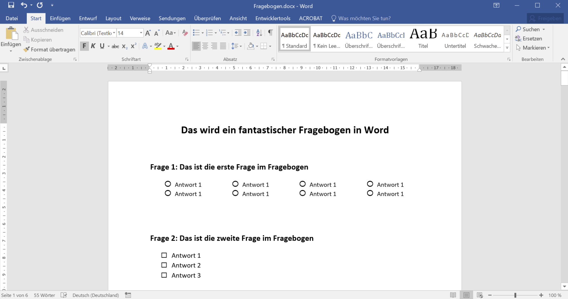 Fragebogen erstellen mit Word inkl. Anleitung & Vorlage