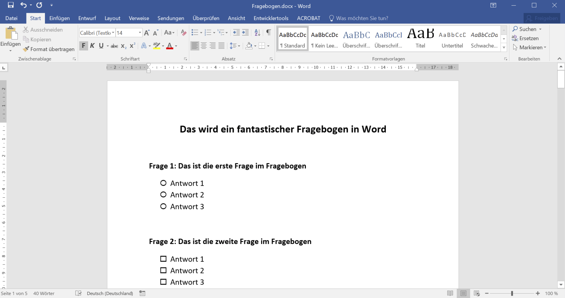 Fragebogen erstellen mit Word inkl. Anleitung & Vorlage