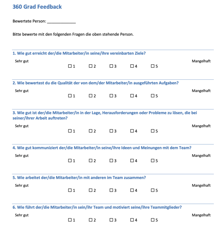 360-Grad-Feedback Fragebogen: Vorlagen & Beispiele